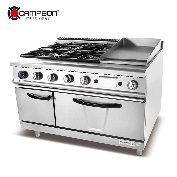 Gas range 4 burner stove ＆ griddle with Oven - 广州康邦厨房设备